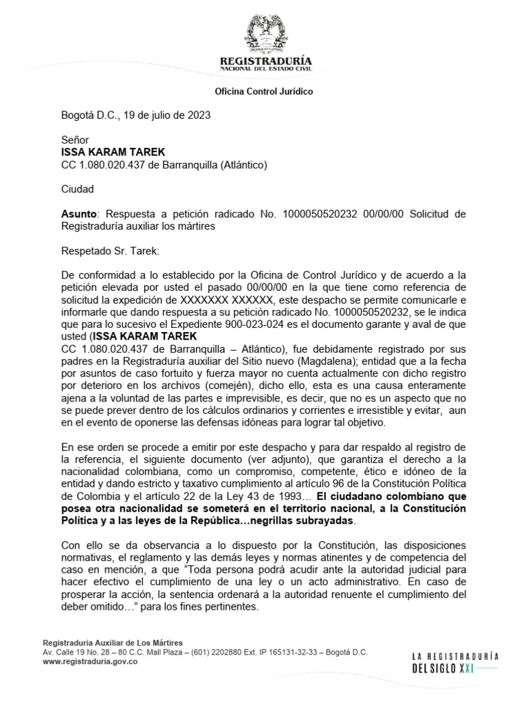 Oficio Emanuel - Respuesta Con Membrete | PDF | Bogotá | Gobierno