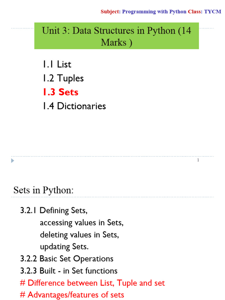 Unit 3 Topic Sets | PDF | Set (Mathematics) | Programming Paradigms
