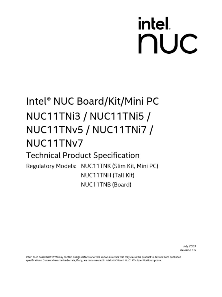 NUC11TN TechProdSpec | PDF | Bios | Usb