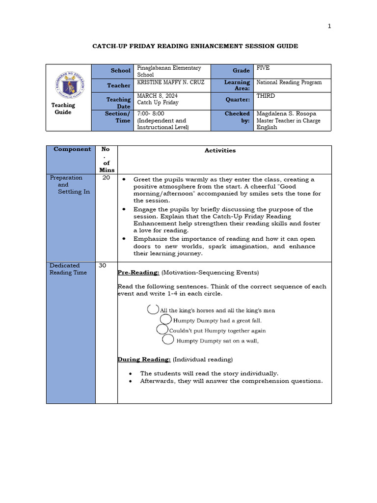 Catch-Up Friday Reading Session Guide | PDF