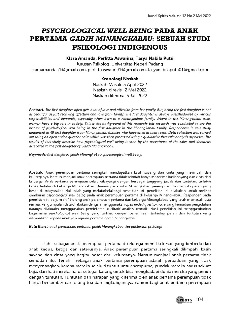 Gambaran PWB Anak Pertama Gadih Minangkabau | PDF