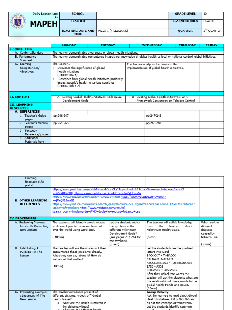 Health 10 - Q3 - WK1 | PDF | Learning | World Health Organization