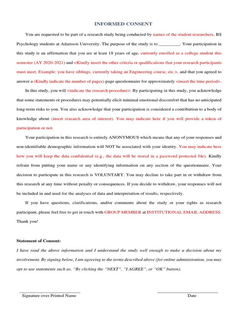 Informed Consent Form (Template) | PDF