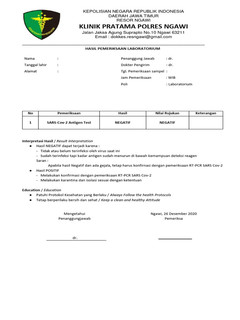 Hasil Rapid Antigen | PDF