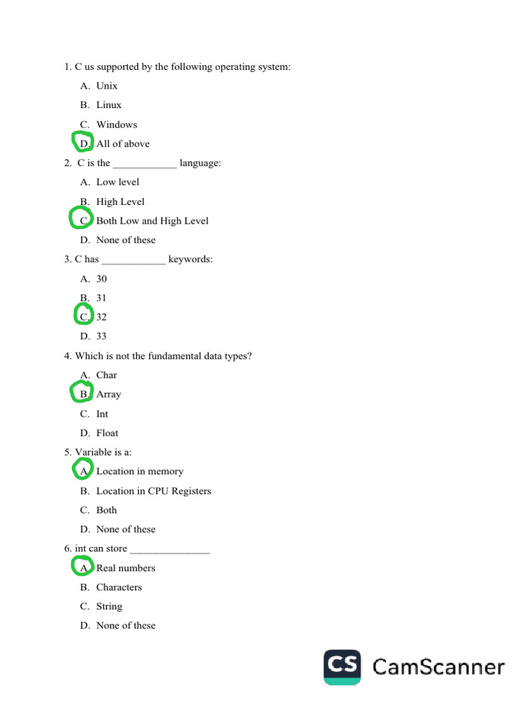 C Questions and Answers | PDF | Computers