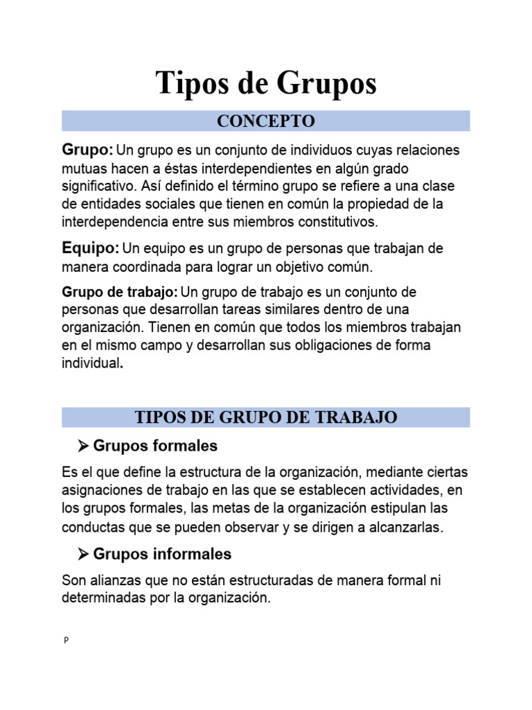 Tipos de Grupos | Descargar gratis PDF | Grupo de trabajo | Cognición