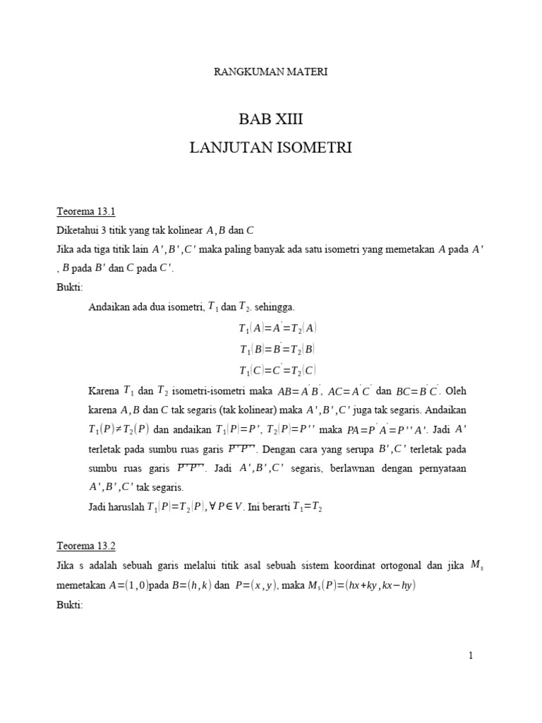Resume Geometri Transformasi BAB 13 | PDF | Metode & Bahan Ajar