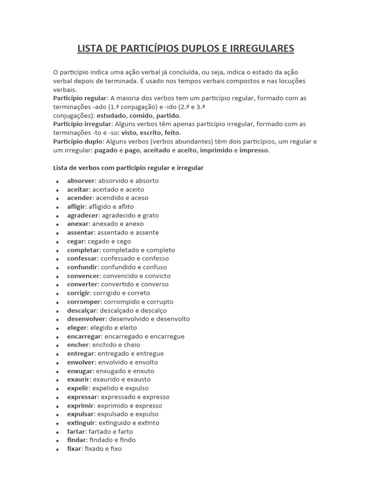Lista de Particípios Duplos e Irregulares | PDF | Semiótica ...