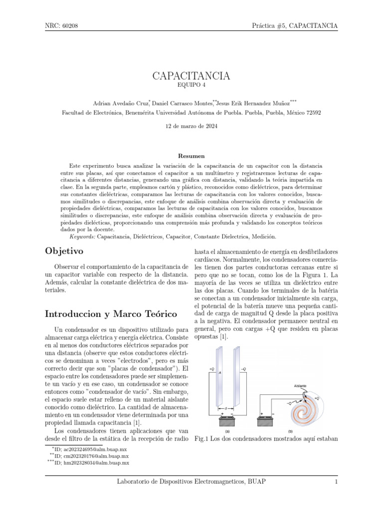 Pract 1 | PDF | Condensador | Capacidad