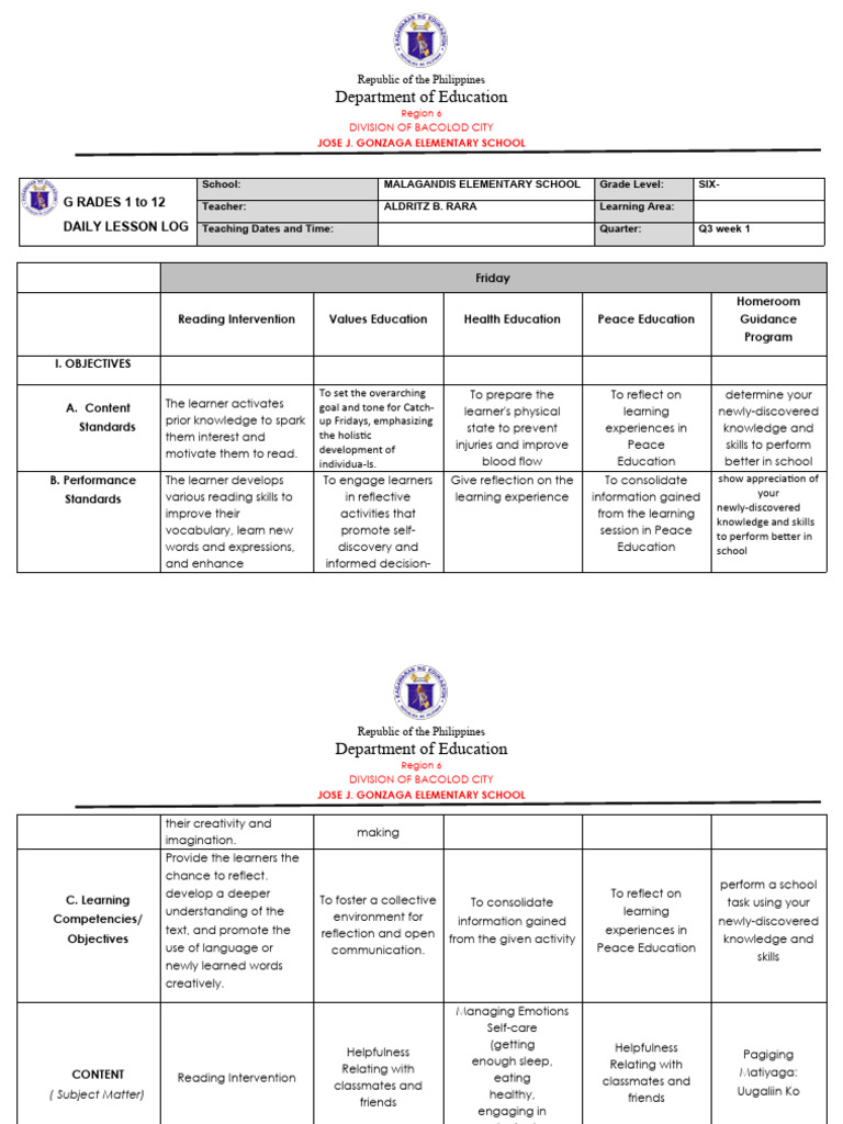 Dll-Catch-Up-Friday-Week 1 | Download Free PDF | Learning | Teachers