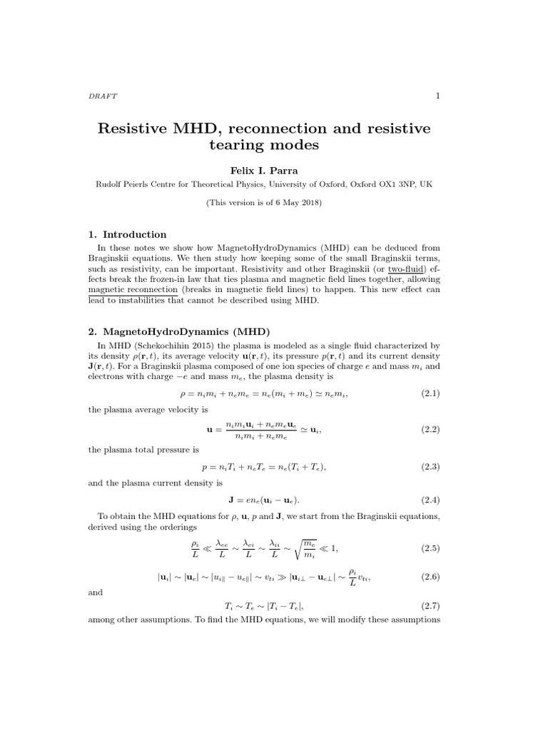 Linear Tearing Theory | PDF | Magnetohydrodynamics | Plasma (Physics)