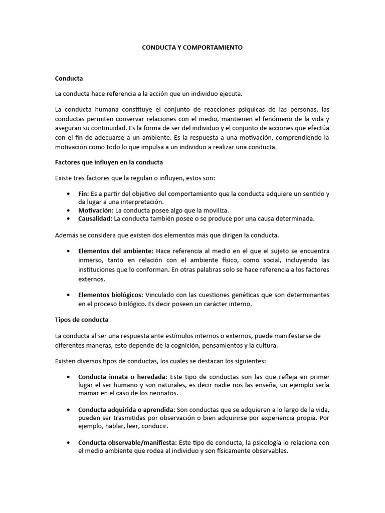 Tema 3 Conducta y Comportamiento | PDF | Comportamiento | Motivación