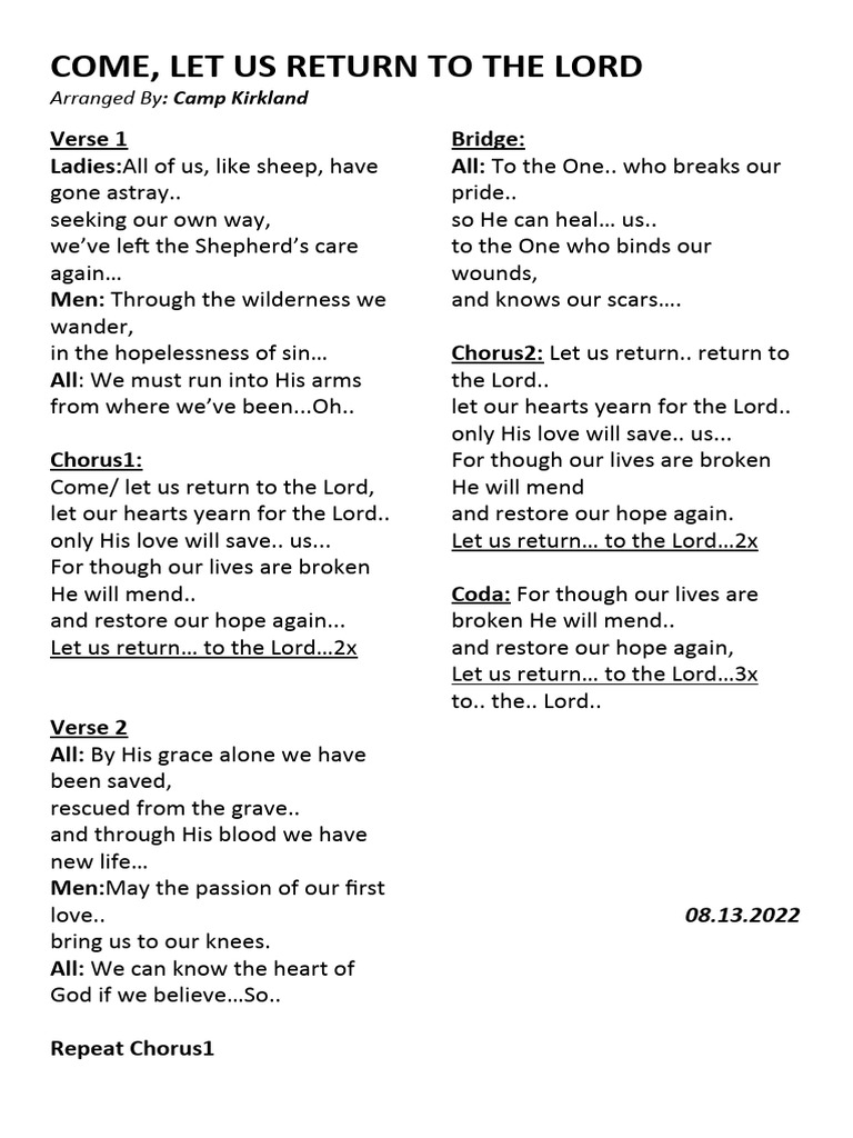 Come, Let Us Return To The Lord | PDF