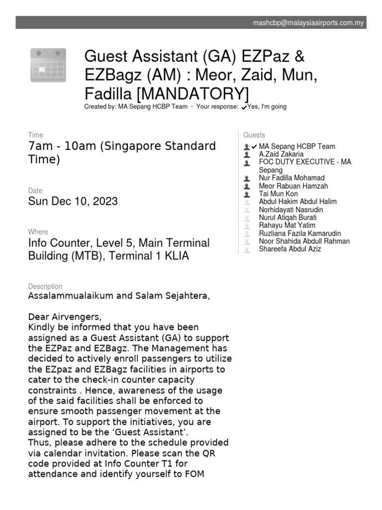 KLIA Guest Assistant Briefing | PDF