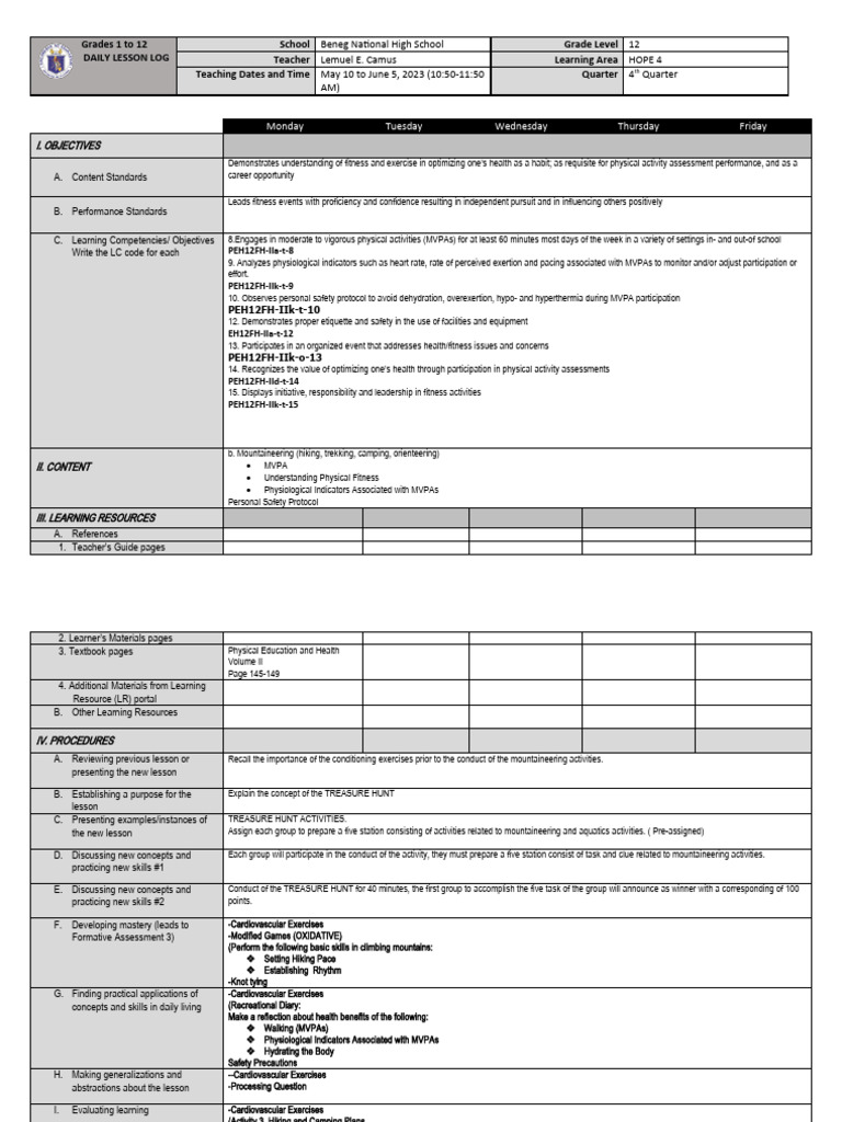 DLL Week 11 15 | PDF | Learning | Physical Fitness