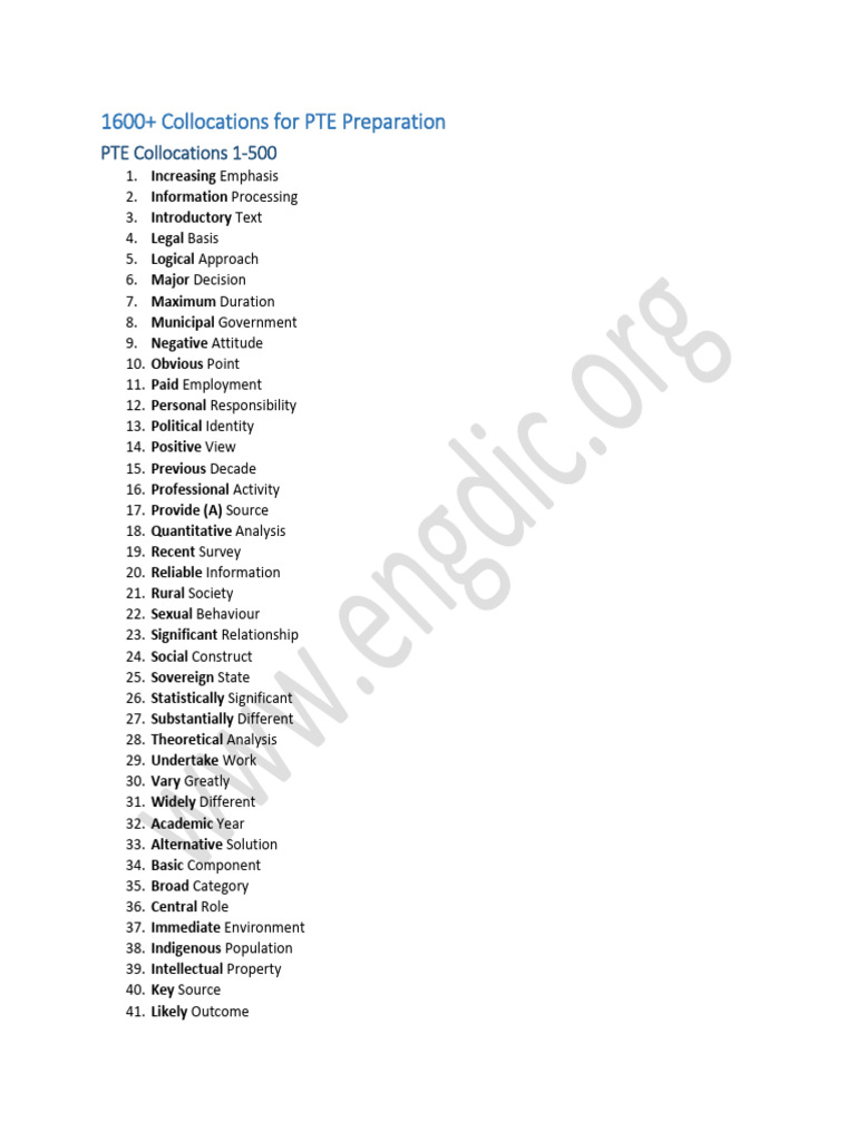 1600 Collocations For PTE Preparation PDF | PDF | Information | Methodology