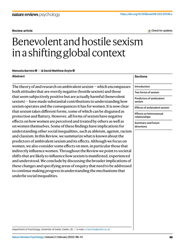Ambivalent Sexism in Global Context | PDF | Sexism | Gender