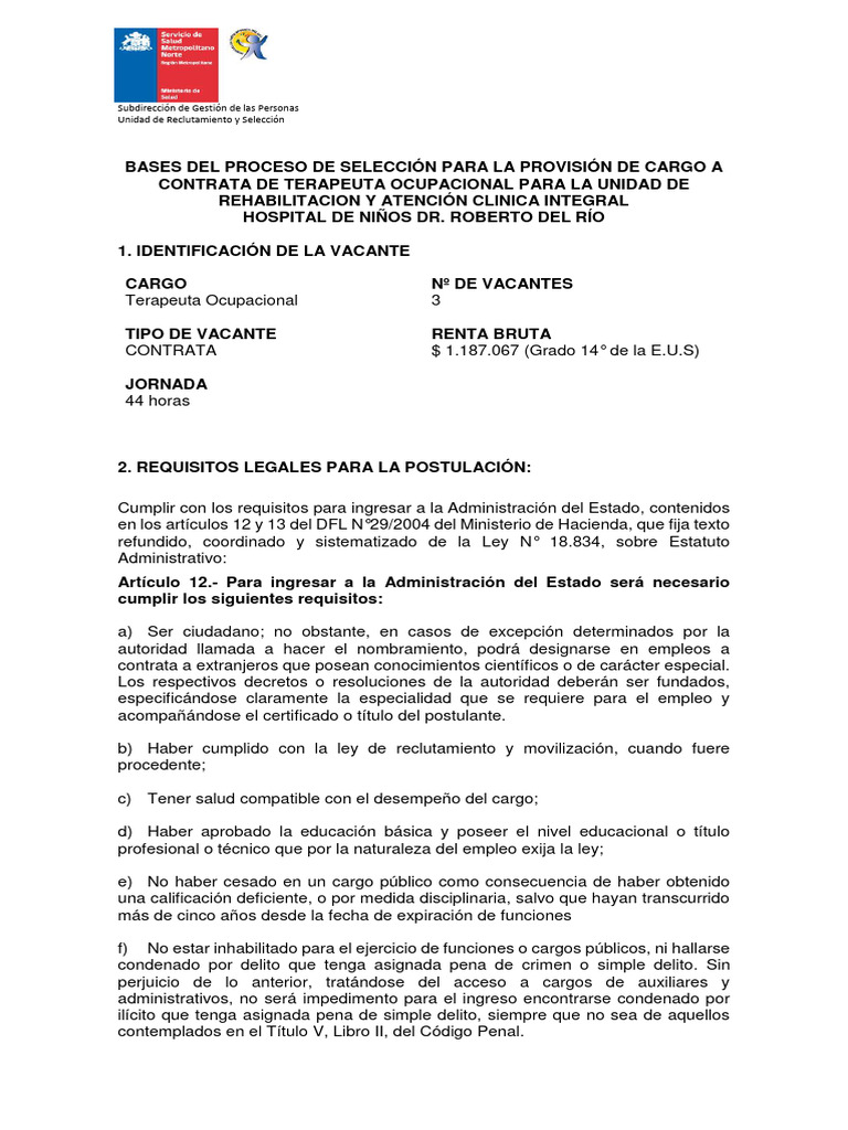 Bases Terapeuta Ocupacional Uraci | PDF | Hospital | Reclutamiento