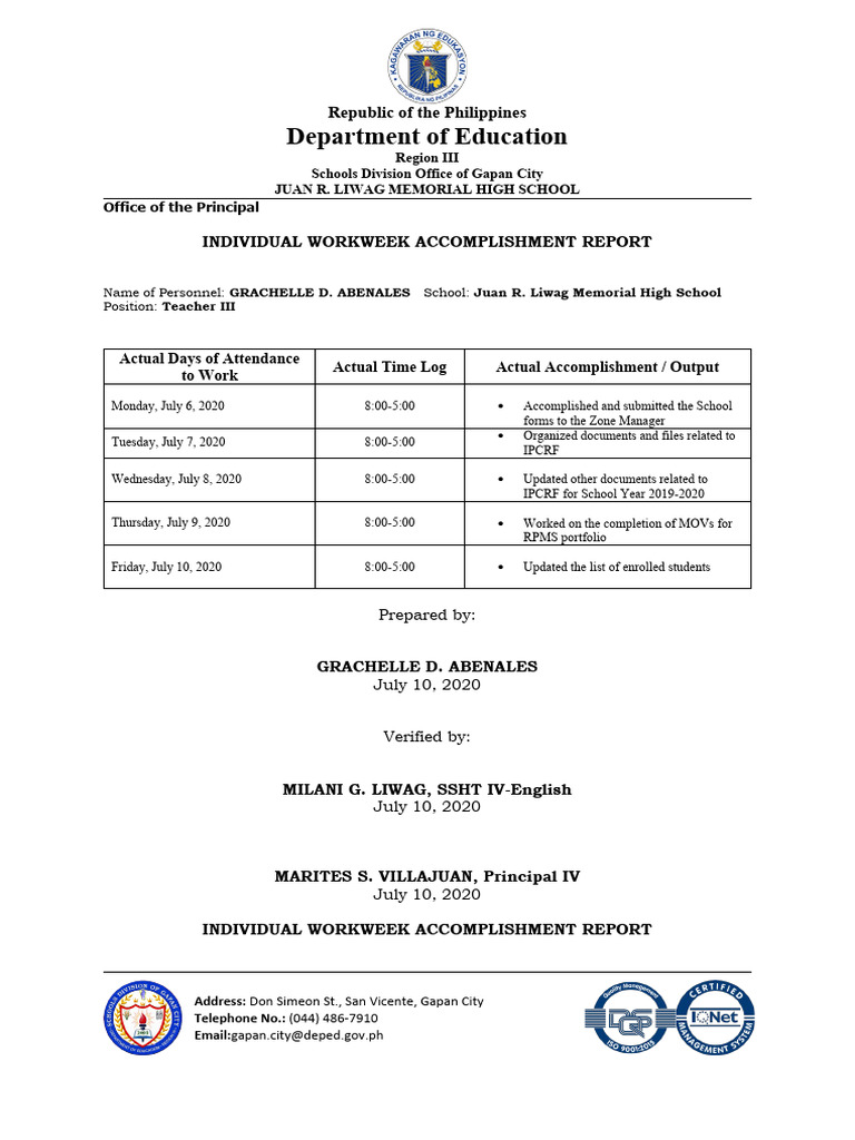 Weekly Accomplishment Report - Teacher III | PDF | Computing | Computer Science