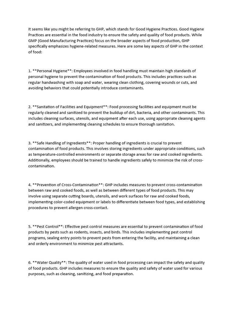 GHP U | PDF | Hygiene | Food Safety