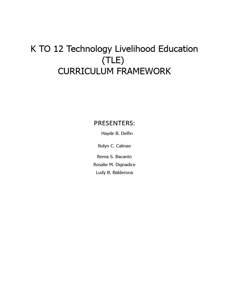 K to 12 Technology Livelihood Education Overview | PDF | Home Economics ...