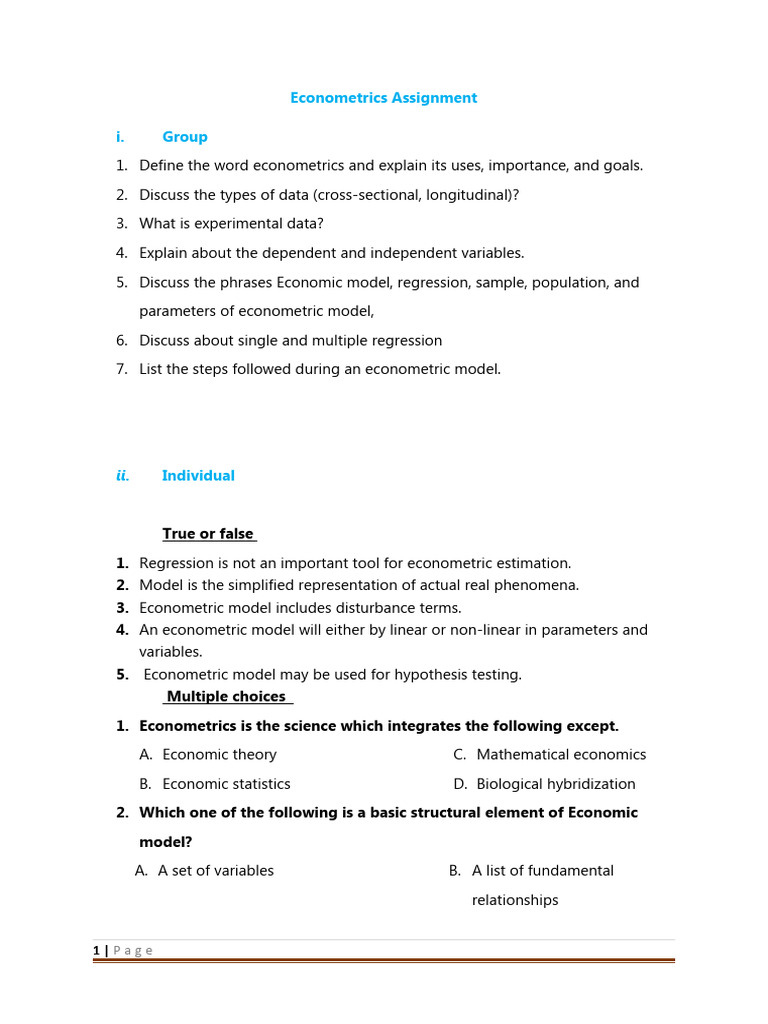 Econometrics Assignment | PDF | Econometrics | Linear Regression