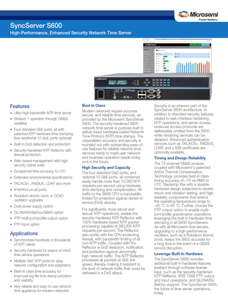 Microsemi Syncserver S600 Datasheet RevD | PDF