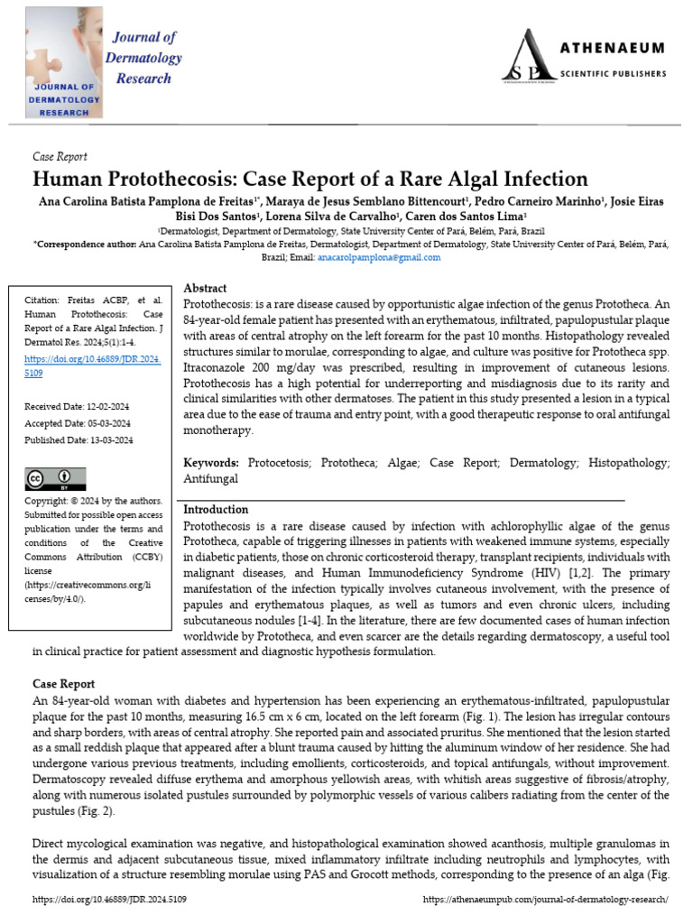 Human Protothecosis Case Report of A Rare Algal Infection | PDF ...