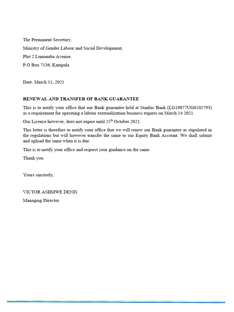 Bank Guarantee Renewal Notice | PDF