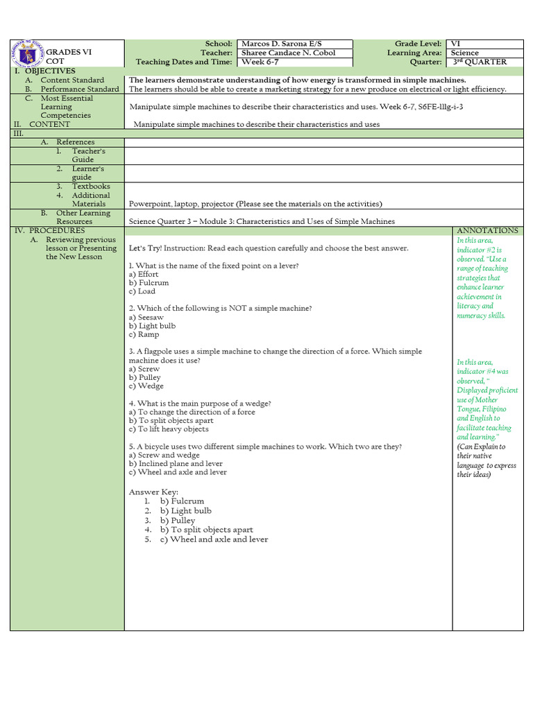 Characteristics and Uses of Simple Machines | PDF
