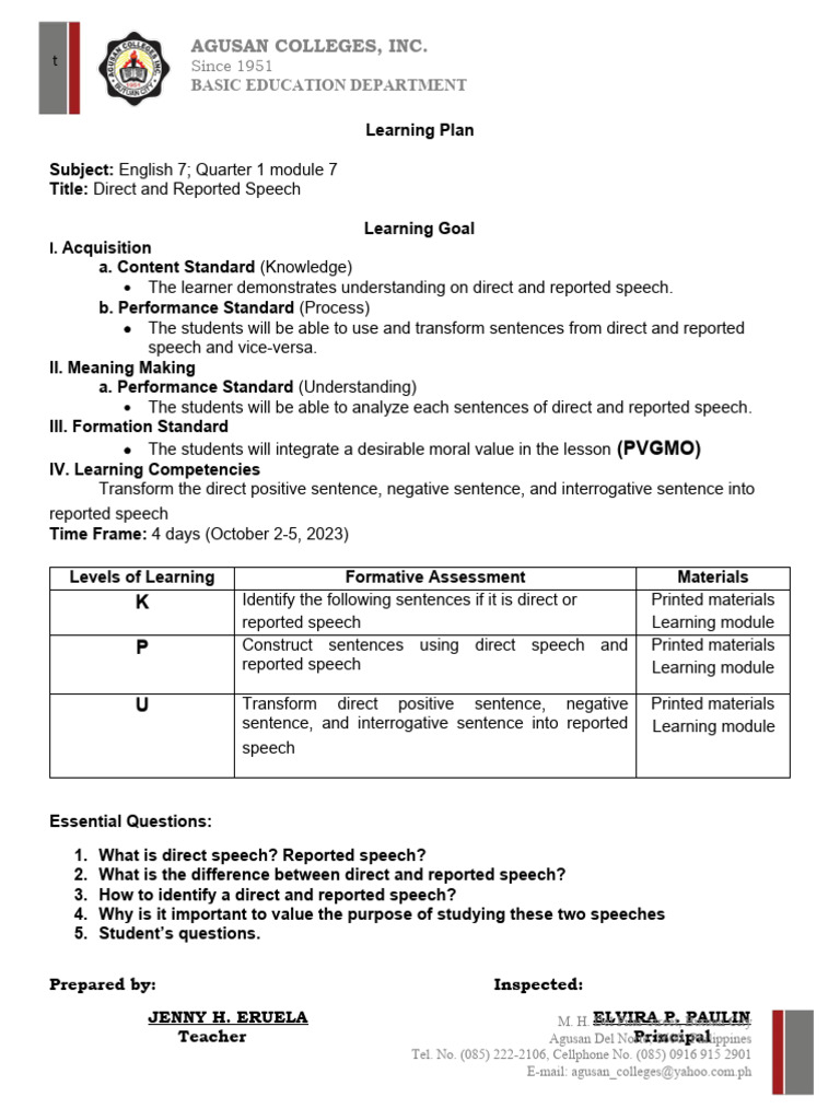 Learning Plan 3 | PDF | Learning | Clause