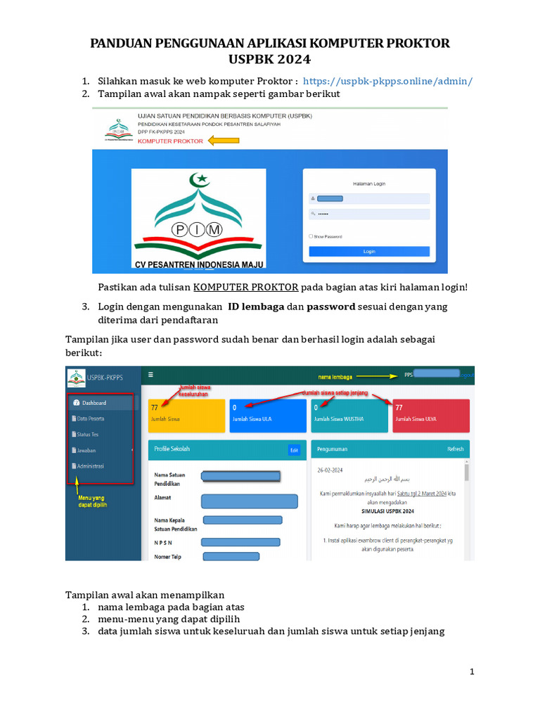 Panduan Komputer Proktor USPBK 2024 | PDF