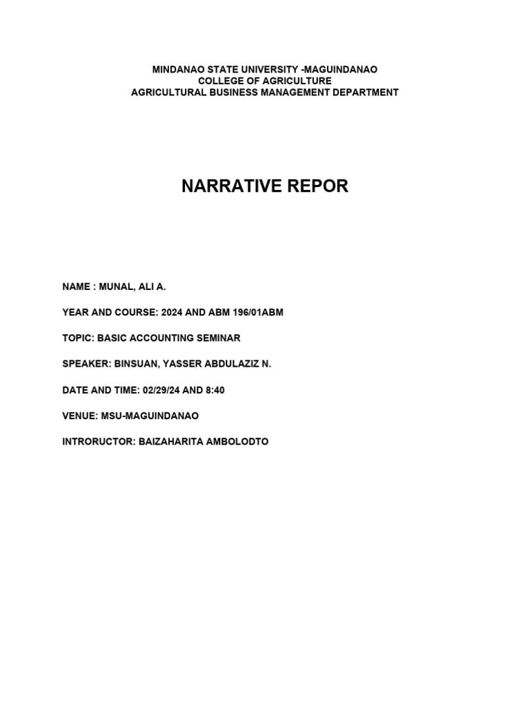 NARRATIVE REPORT in | Download Free PDF | Learning | Management Accounting