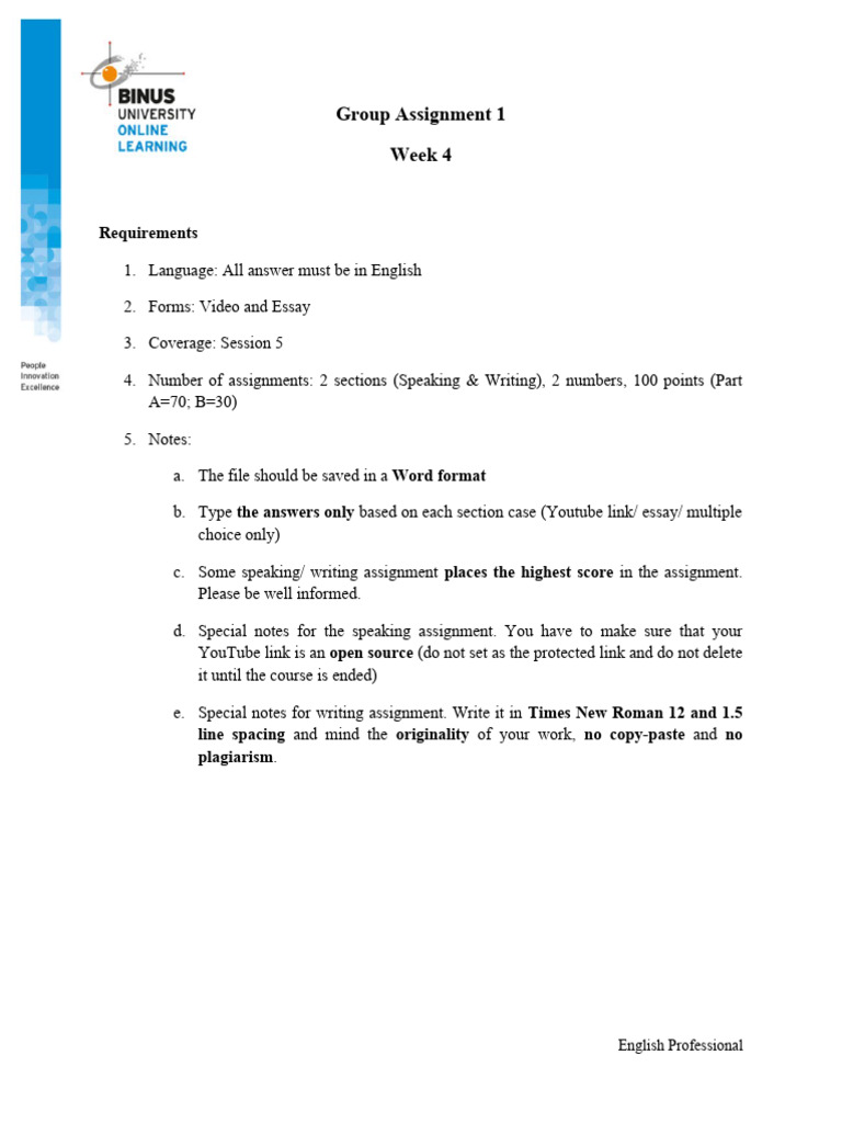 Group Assignment 1 Week 4: Requirements | PDF | Career & Growth | Business