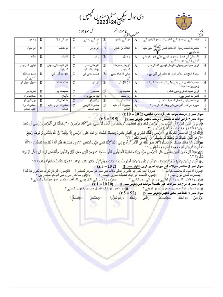9th Alq 2nd Half Jalal | PDF