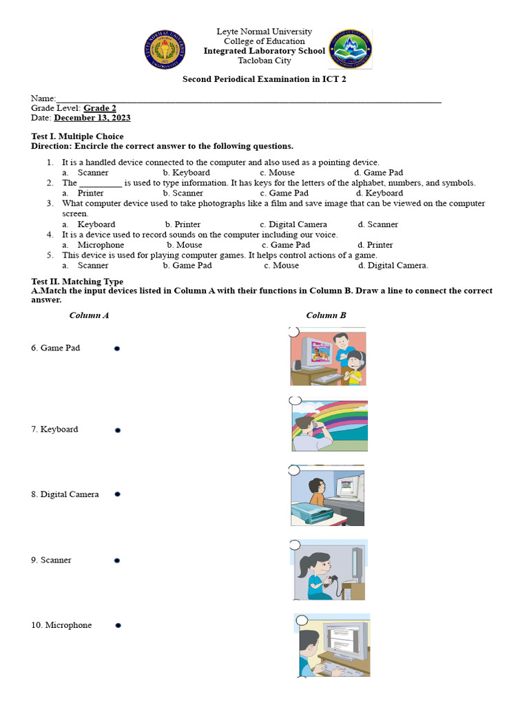 Grade 2 - Second Quarter Examination. | PDF | Computer Keyboard | Image ...