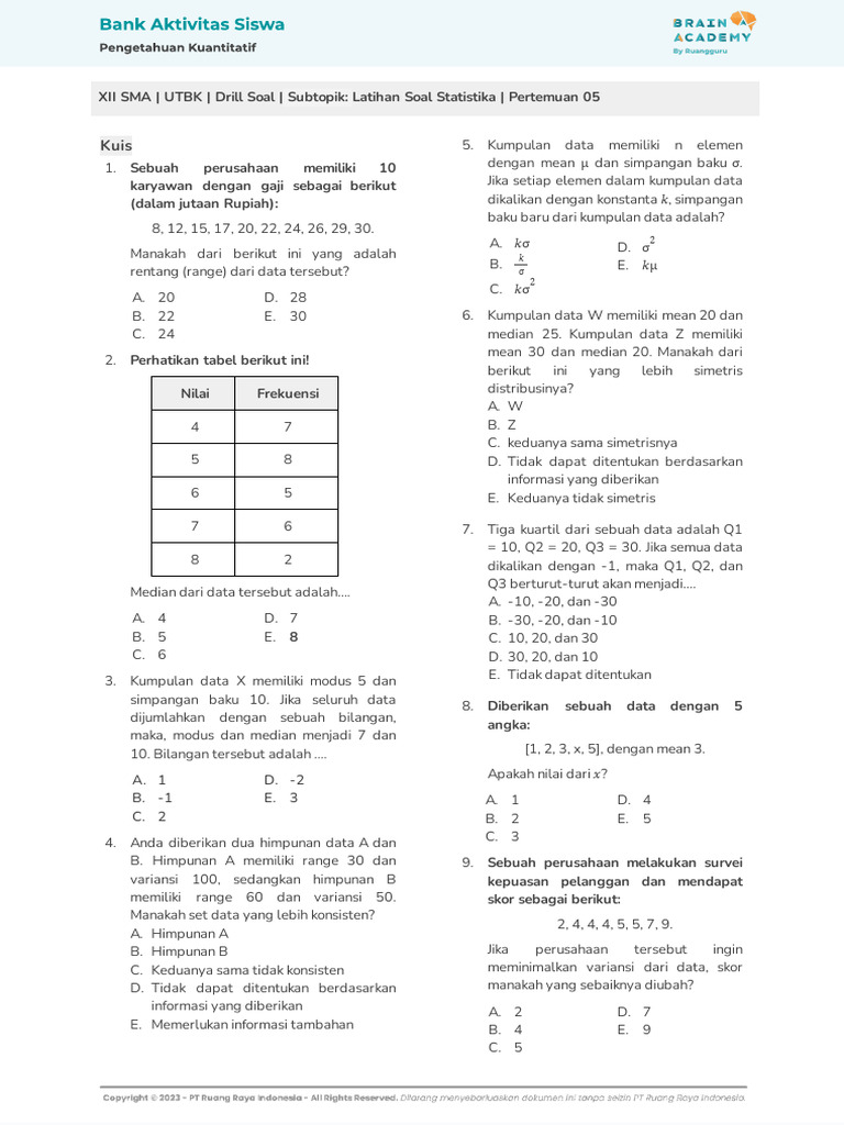 12UTBKPGK9207BS - V1 - Pertemuan 05 - Drill Soal | PDF