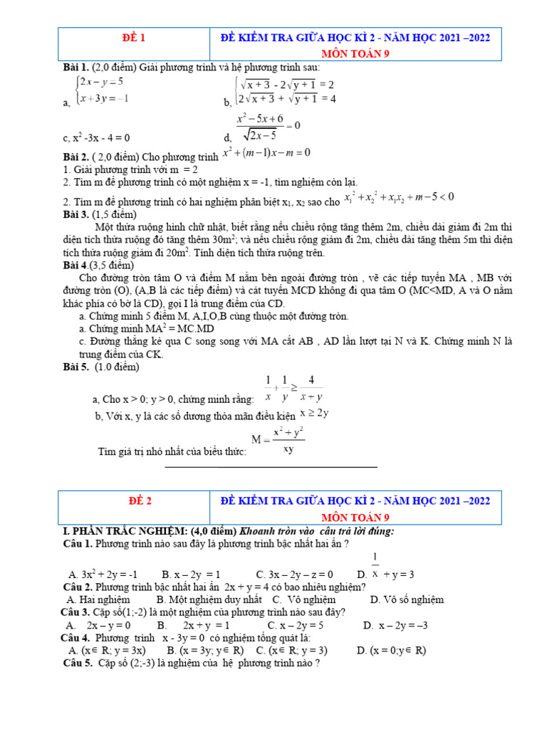 Bo de KT Giua HK2 Toan 9 Co Dap An | PDF