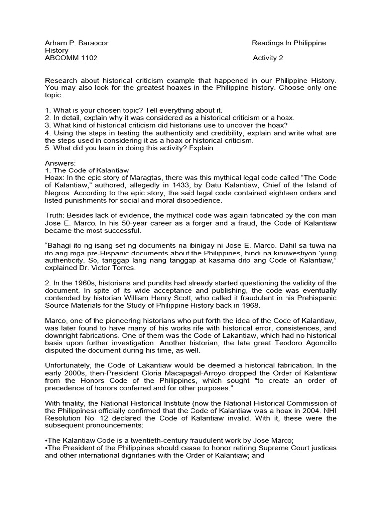 The Code of Kalantiaw: A Historical Hoax | PDF | Philippines