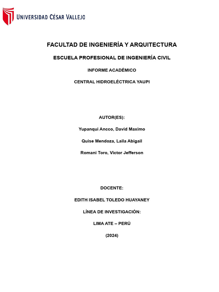 Central Hidroelectrica Yaupi 1 | PDF