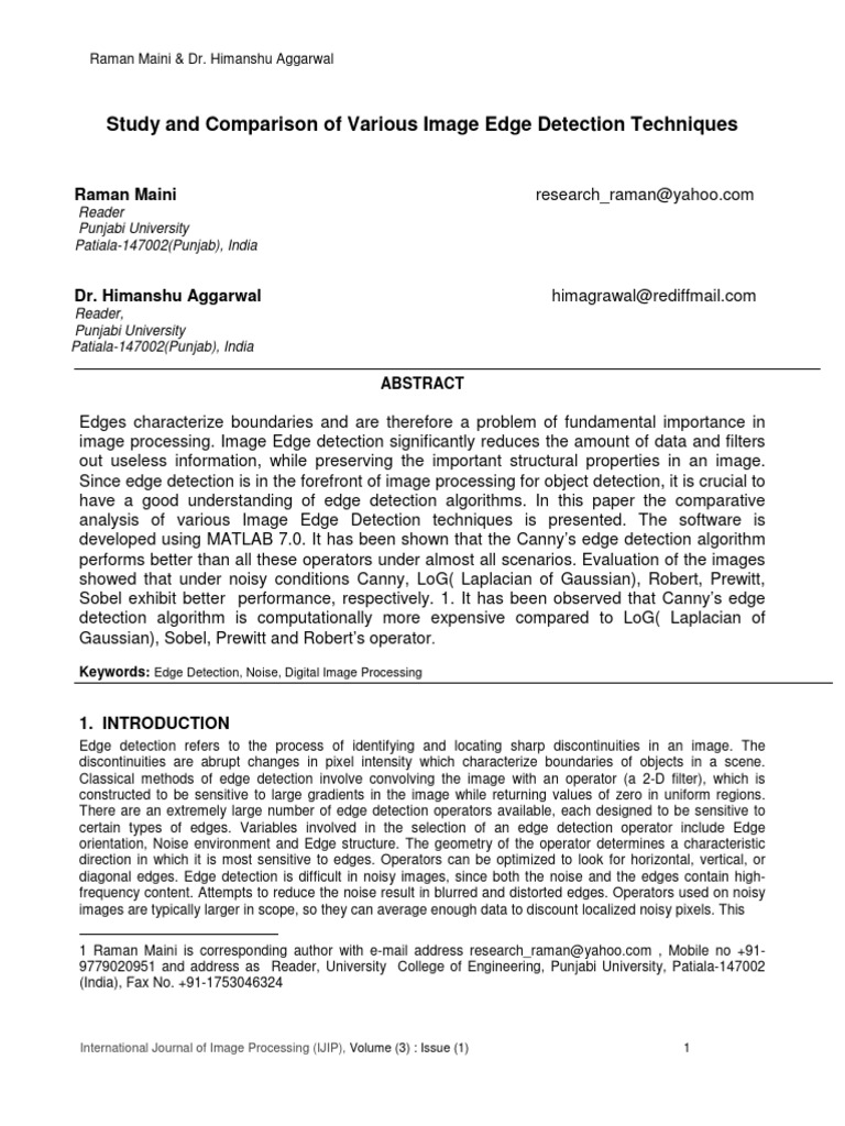Study and Comparison of Various Image Ed | PDF | Computer Vision | Algorithms