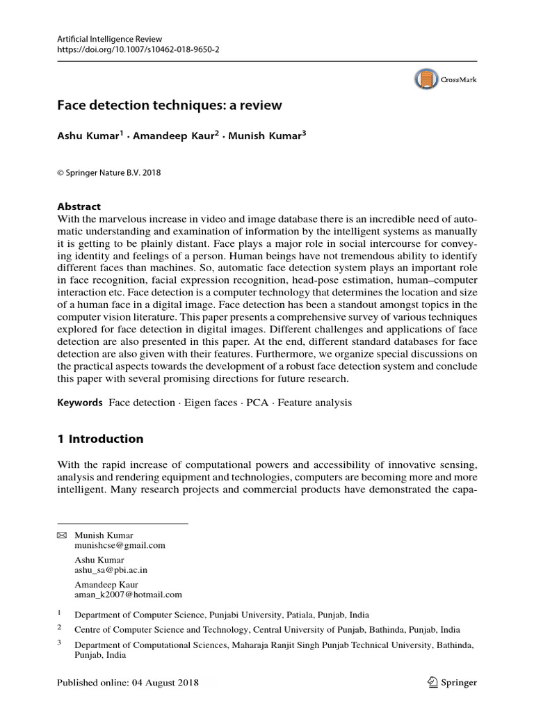 Face Detection Techniques A Review | PDF