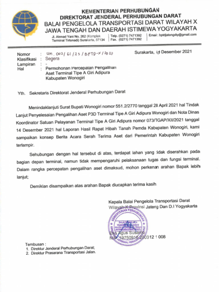 Surat Permohonan Percepatan Pengalihan Aset Tta Gap | PDF