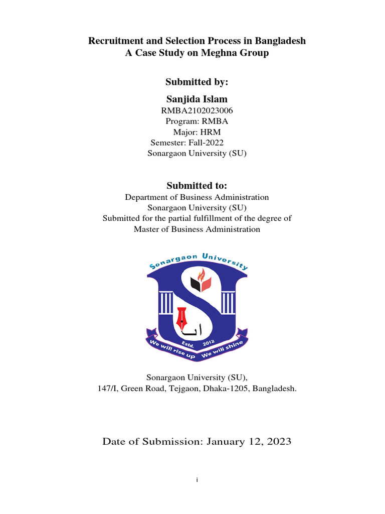 Recruitment and Selection Process in Bangladesh A Case Study On Meghna Group @sanjida Islam ...