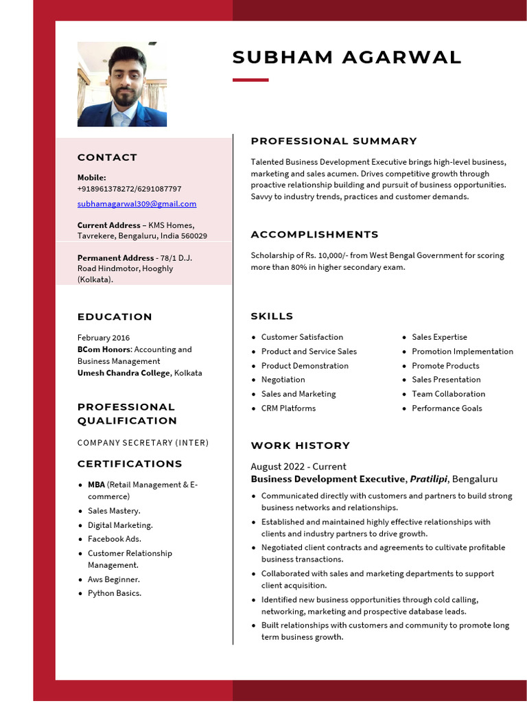 Subham Agarwal CV | Download Free PDF | Sales | Marketing
