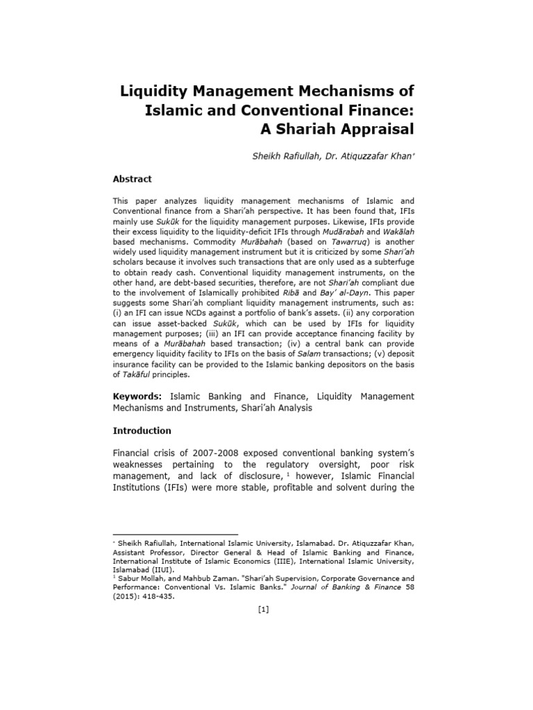 Liquidity Management Mechanisms of Islamic and Conventional Finance A ...