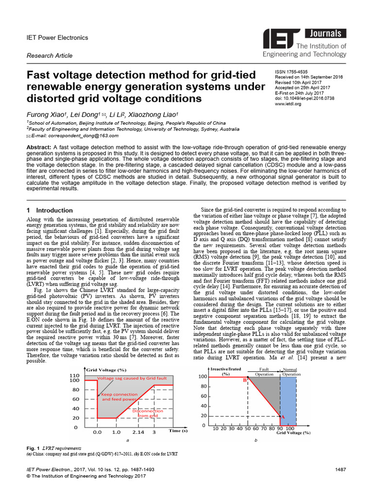 IET Power Electronics - 2017 - Xiao - Fast Voltage Detection Method For Grid Tied Renewable ...