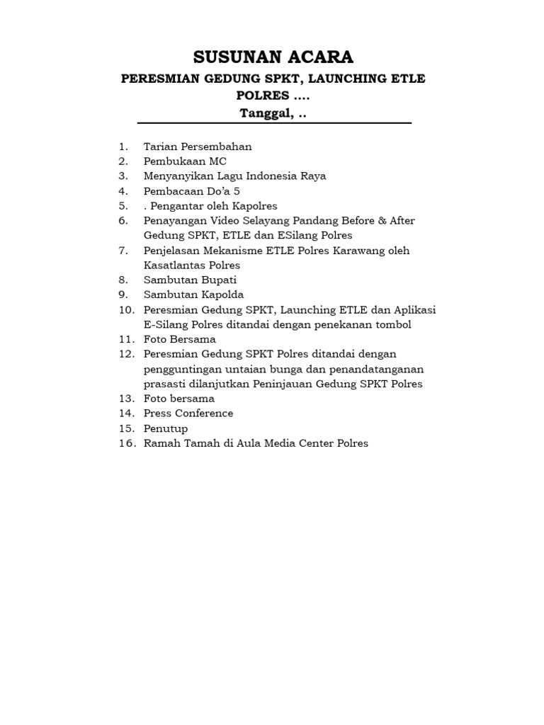 Susunan Acara Peresmian SPKT Dan Etle | PDF