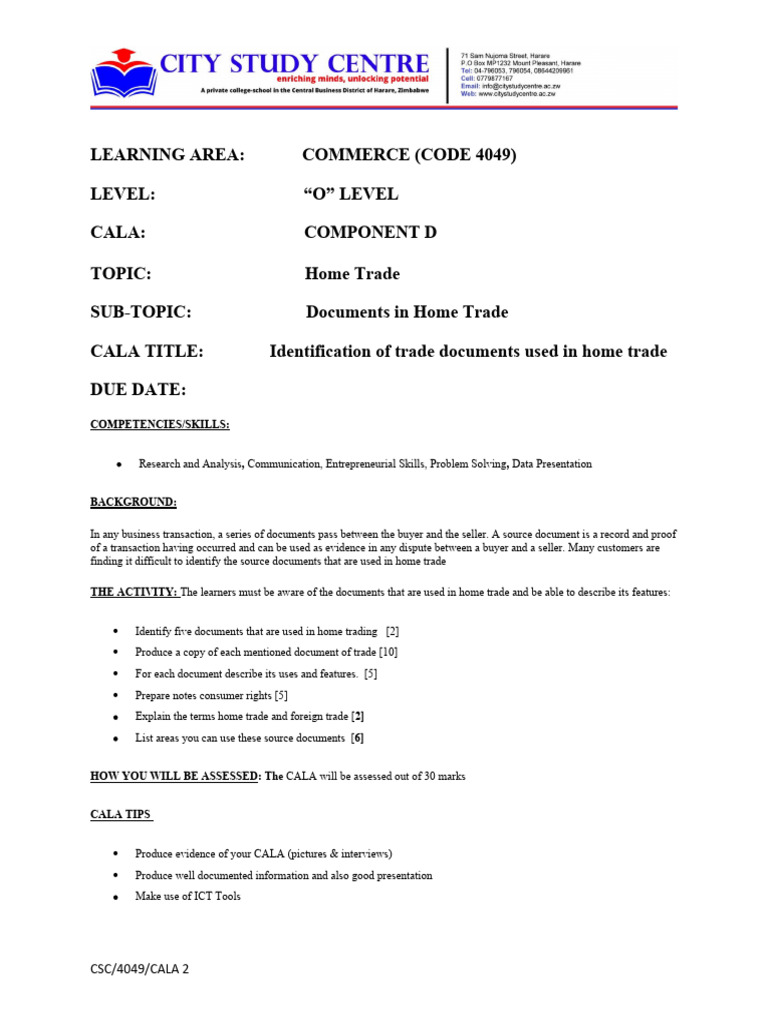 O Level Commerce CALA Component D 2023 | PDF