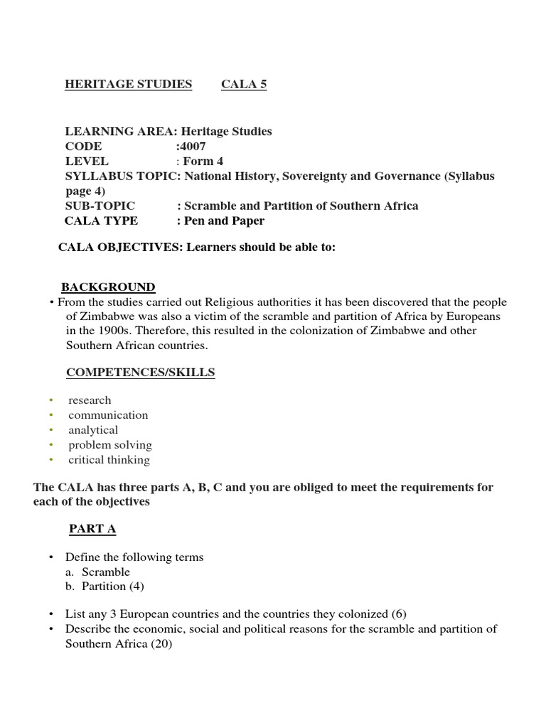 HERITAGE Cala 5 O Level 2023 | PDF | Travel